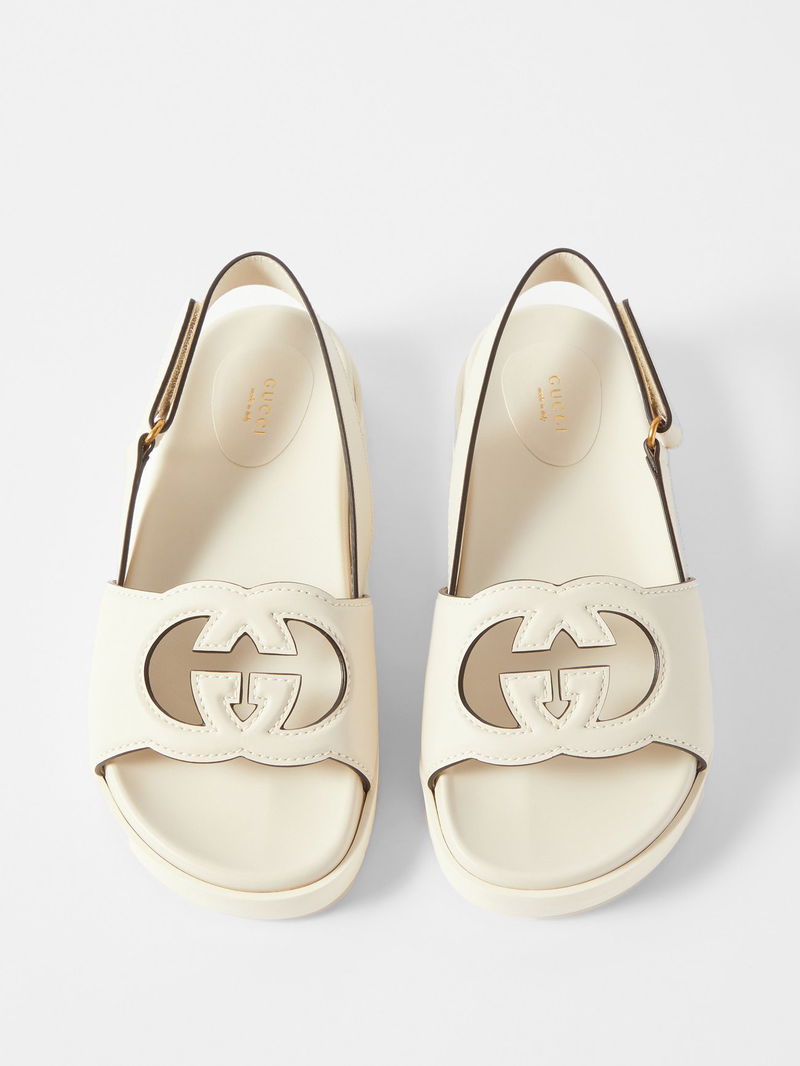 GUCCI Interlocking-GG Slingback Leather Sandals in White | endource