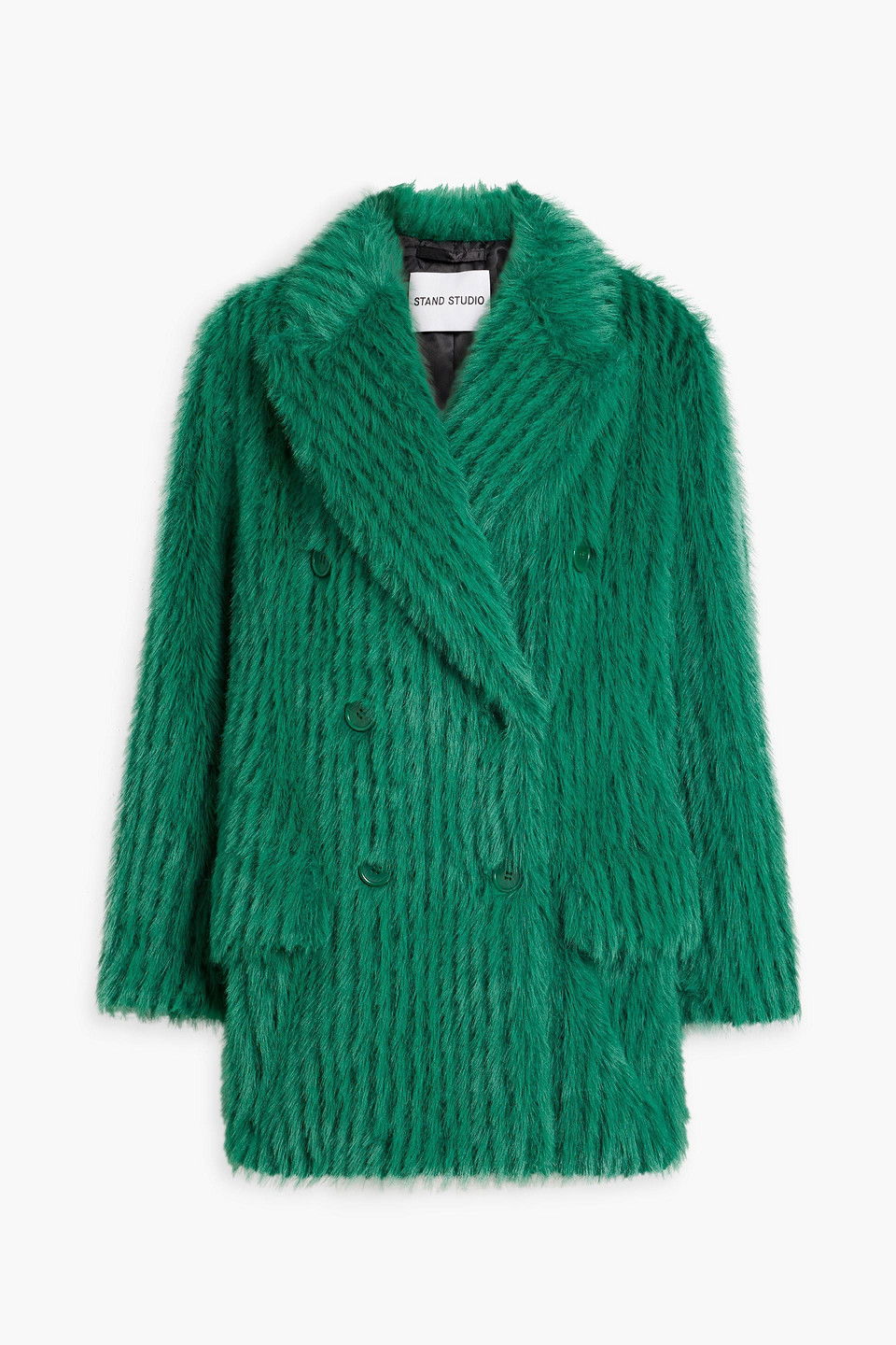 STAND STUDIO Zenni Double-Breasted Faux Fur Coat in Green | endource