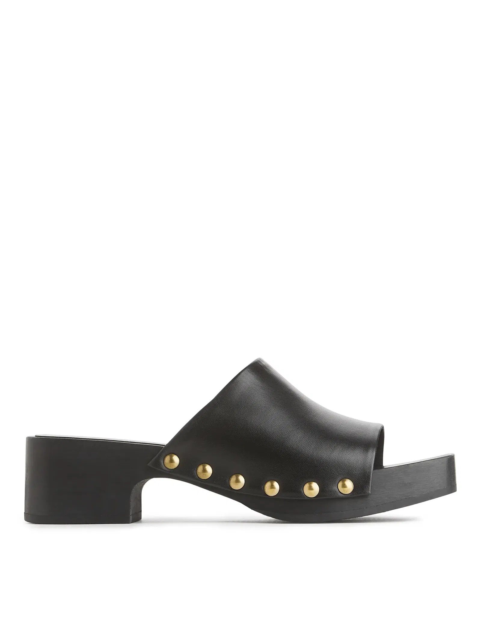 ARKET Open Toe Wooden Sole Clogs in Black | endource