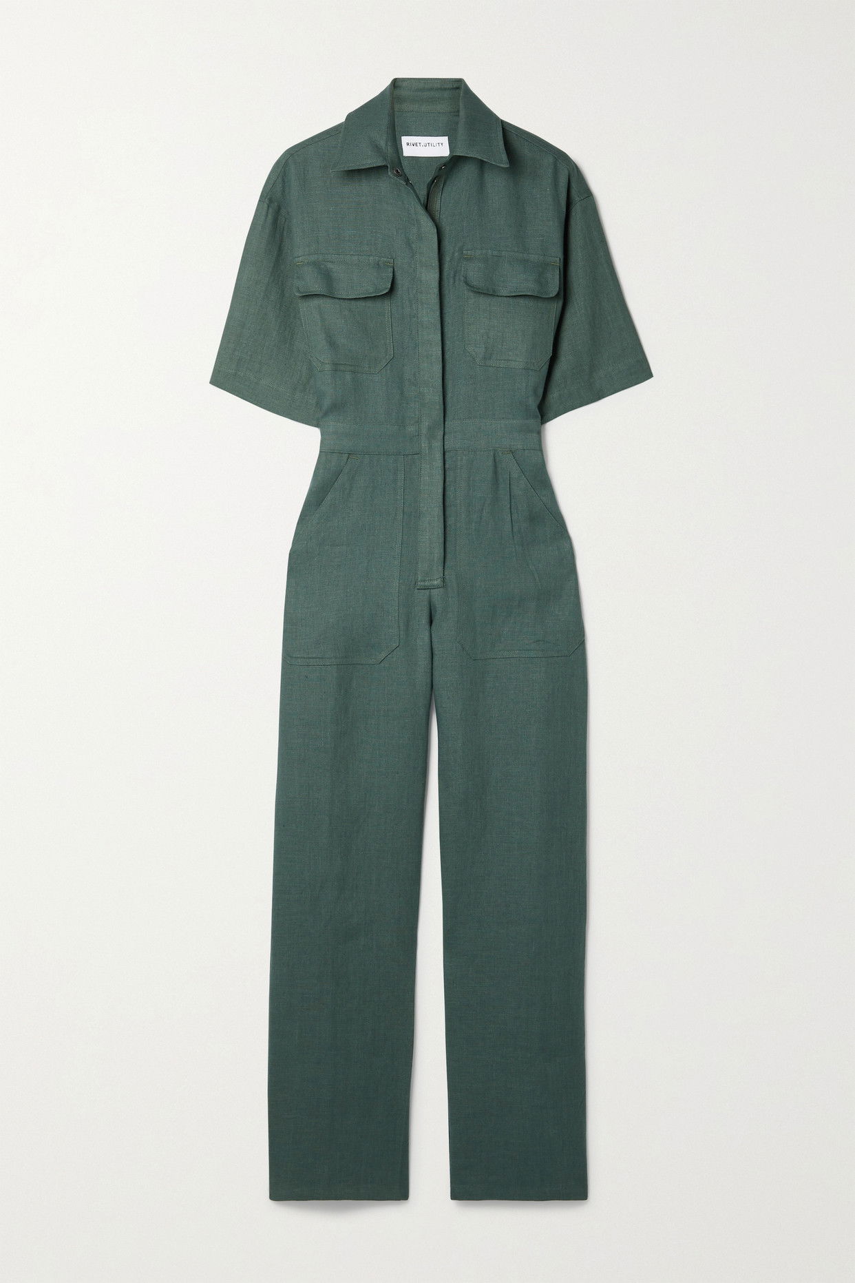 RIVET UTILITY Dynamo Linen Jumpsuit in Green | endource