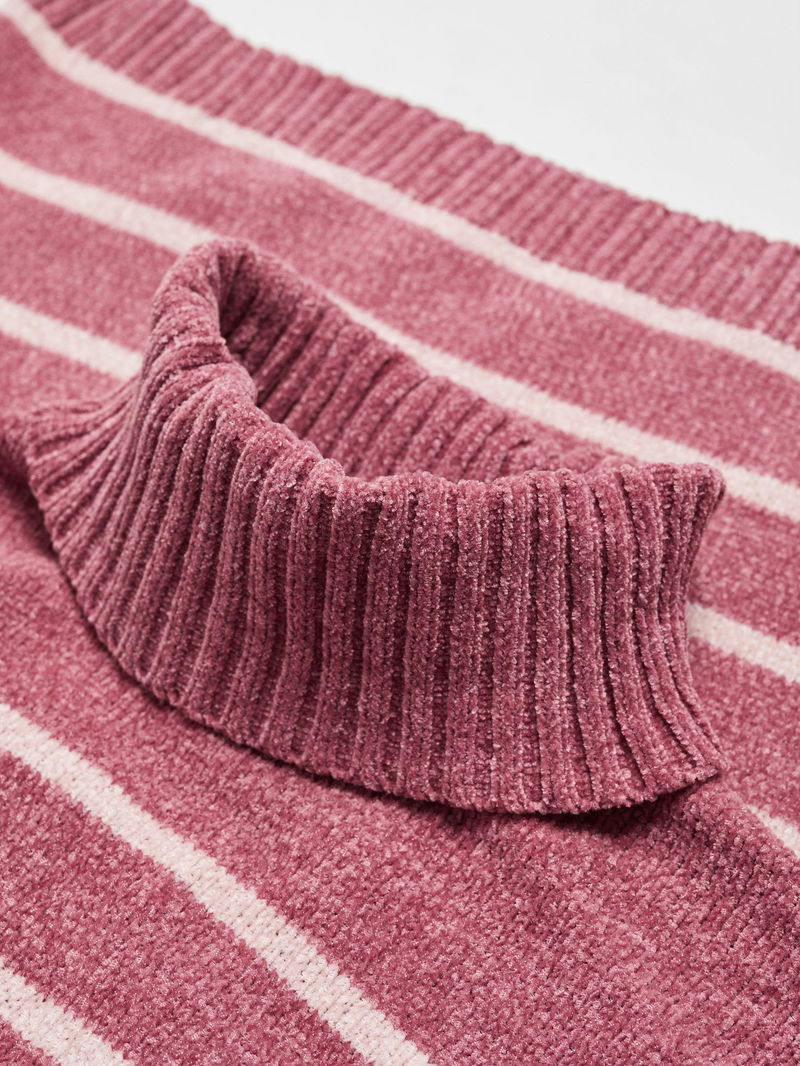 MANGO Fabiola Stripe Oversized Turtle Neck Jumper in Medium Pink | Endource
