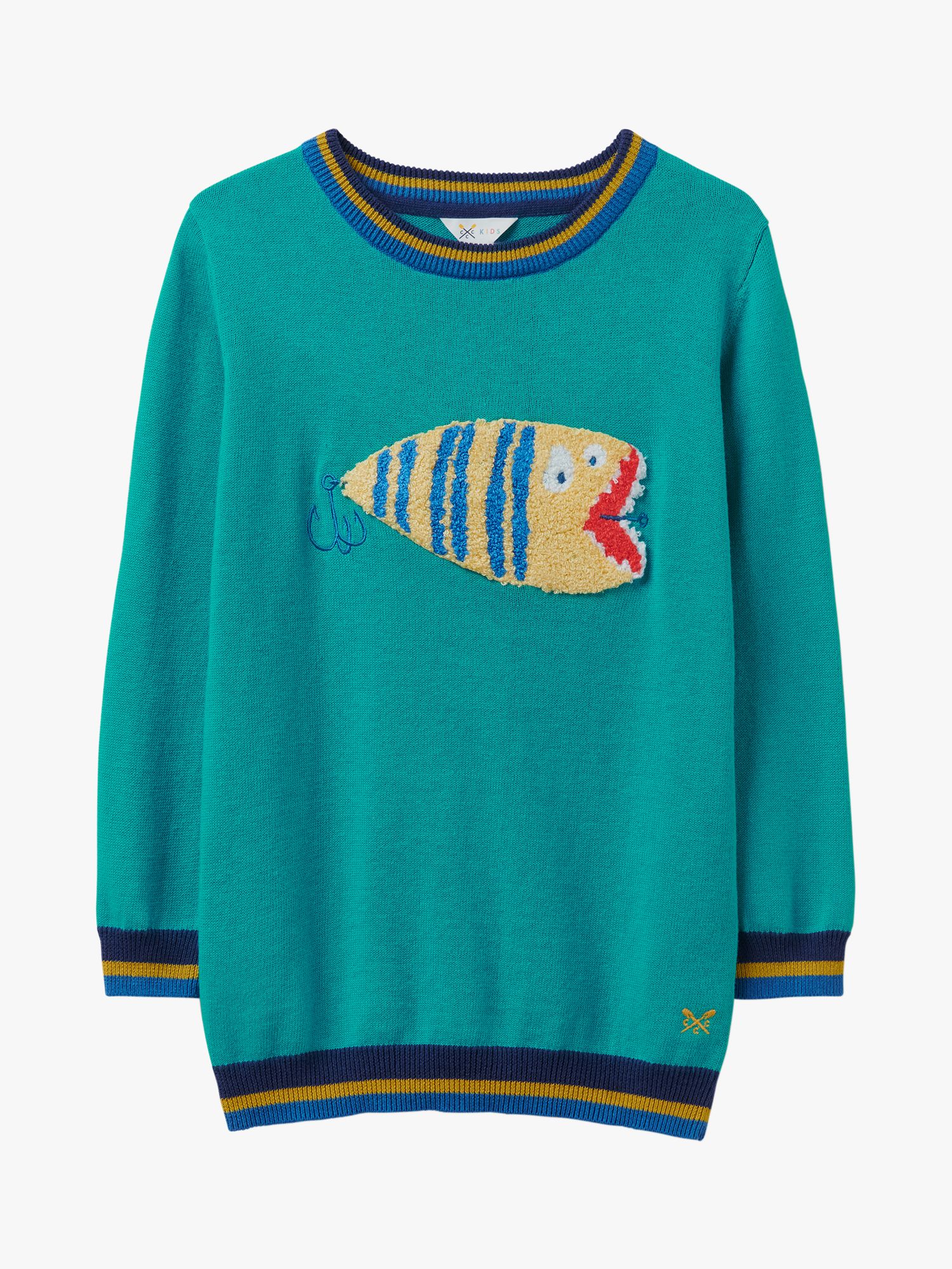 CREW CLOTHING Fly Fishing Crew Neck Jumper in Turquoise Blue | endource