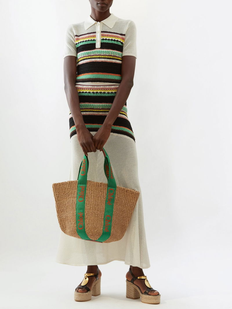 CHLOÉ Chloe x Mifuko Woody Logo-Print Tote Bag in Beige | endource