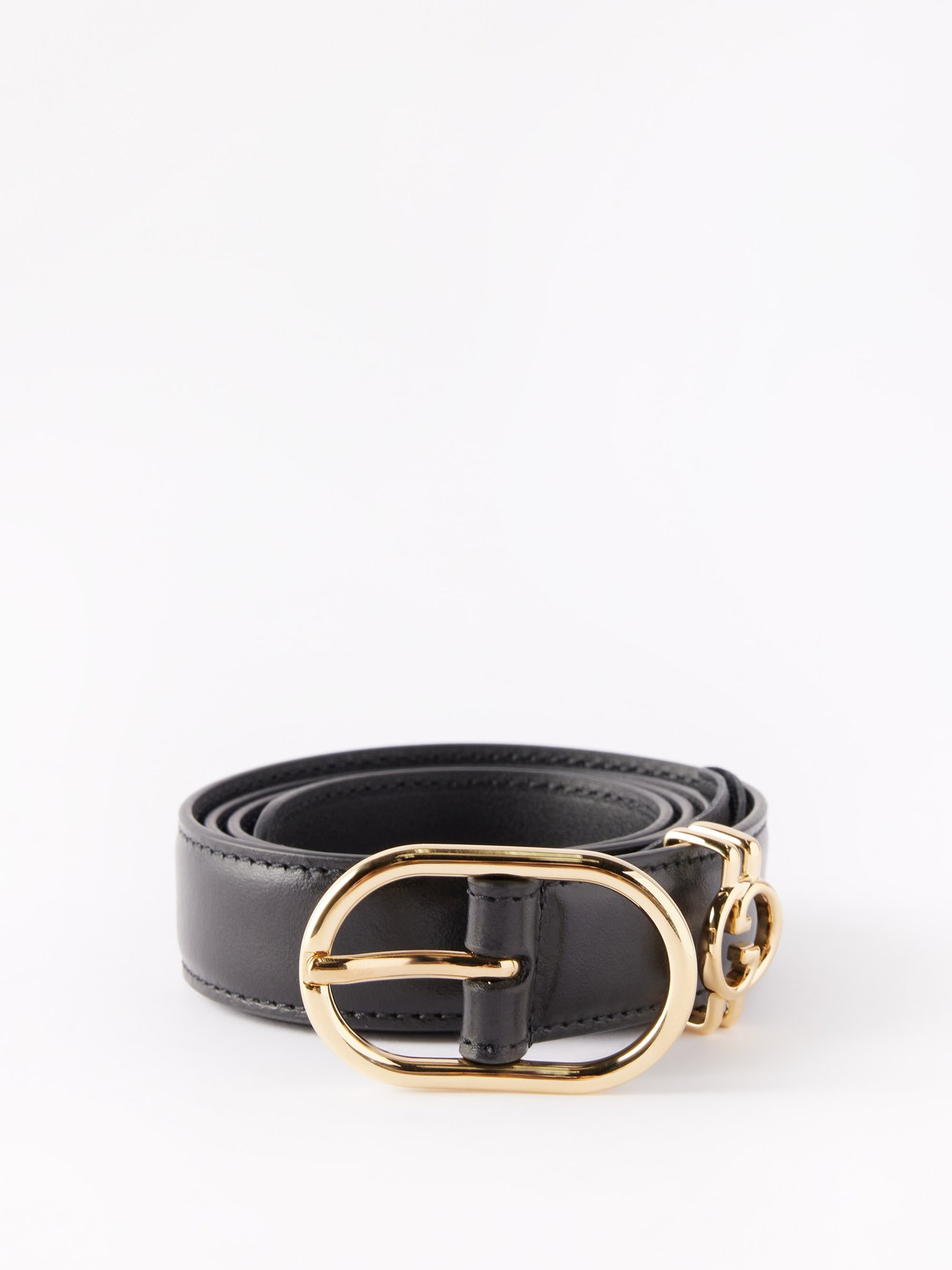 GUCCI Interlocking G-Loop Leather Belt in Black | endource