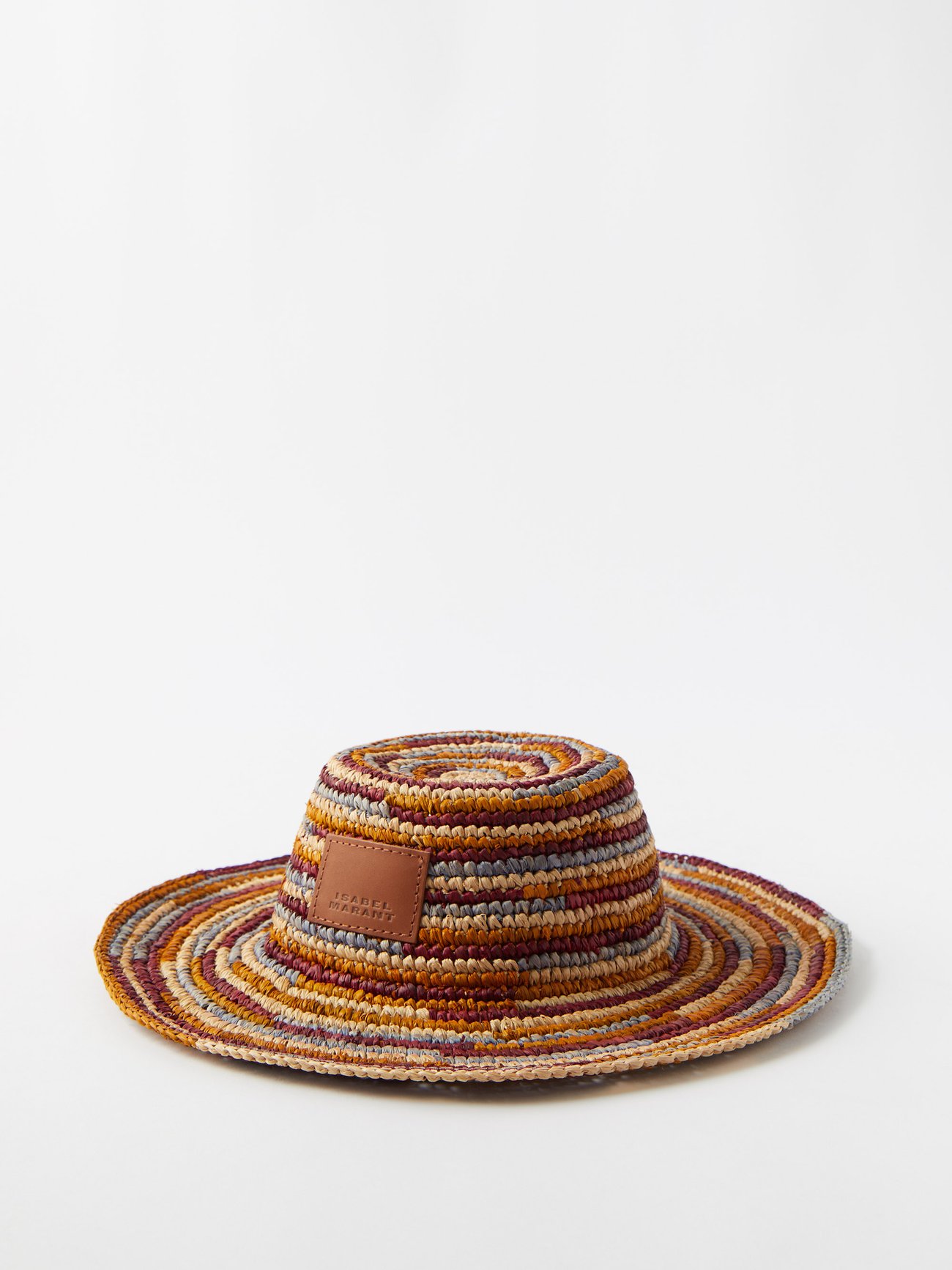 ISABEL MARANT Tulum Striped Raffia-Woven Hat in Brown | endource