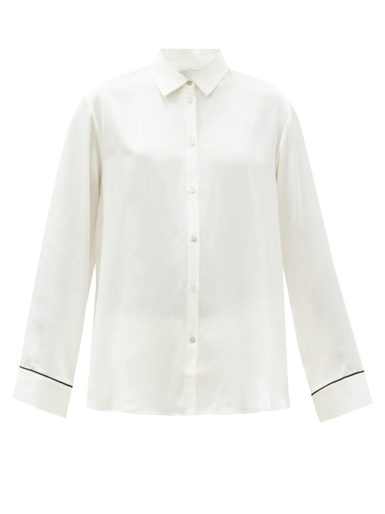 ASCENO London Sandwashed Silk-Satin Pyjama Shirt in Ivory | Endource
