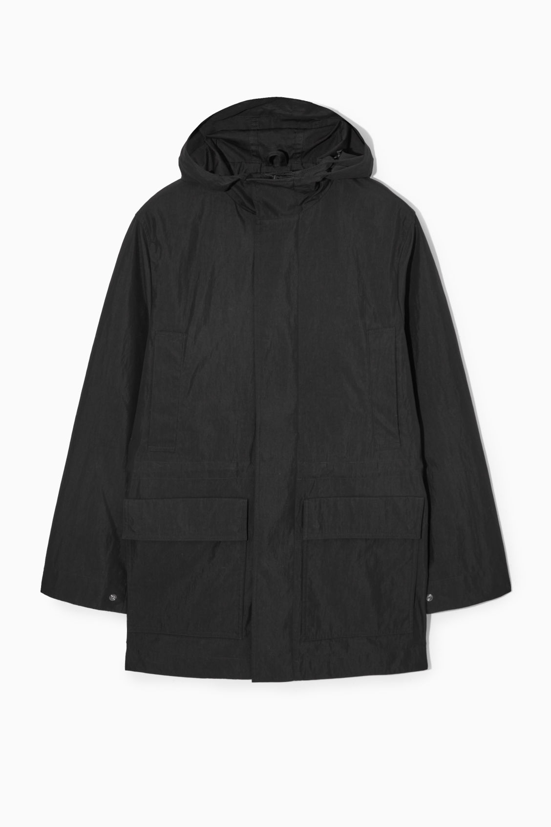 COS Hooded Nylon Parka in BLACK | Endource