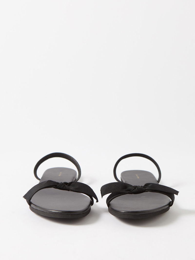 THE ROW Bow Silk-Faille And Leather Slingback Sandals in Black | endource