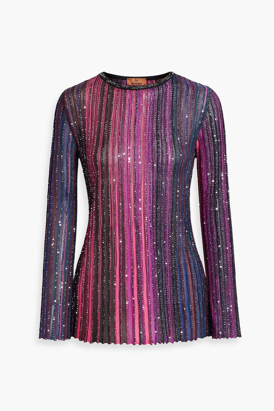 MISSONI Sequin-Embellished Striped Ribbed-Knit Top in Pink | endource