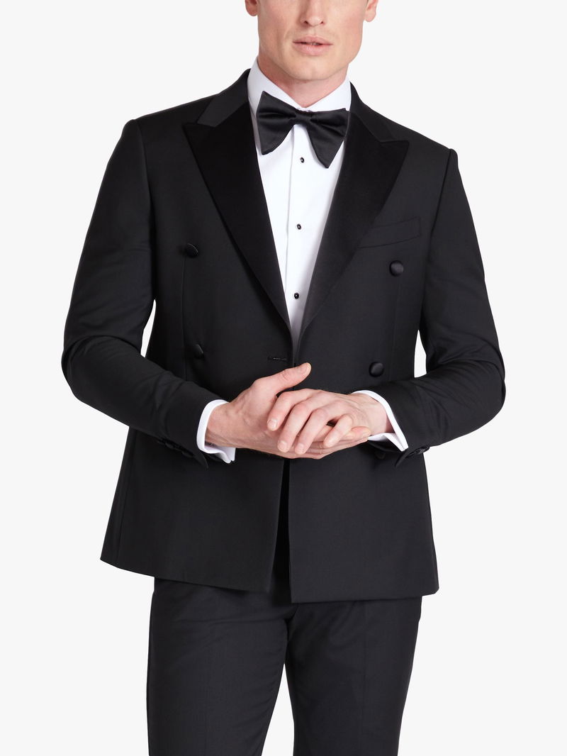 MOSS Slim Fit Double Breasted Tuxedo Jacket in Black | Endource