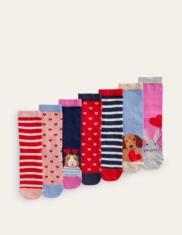 BODEN Socks 7 Pack in Multi Heart Animals | endource