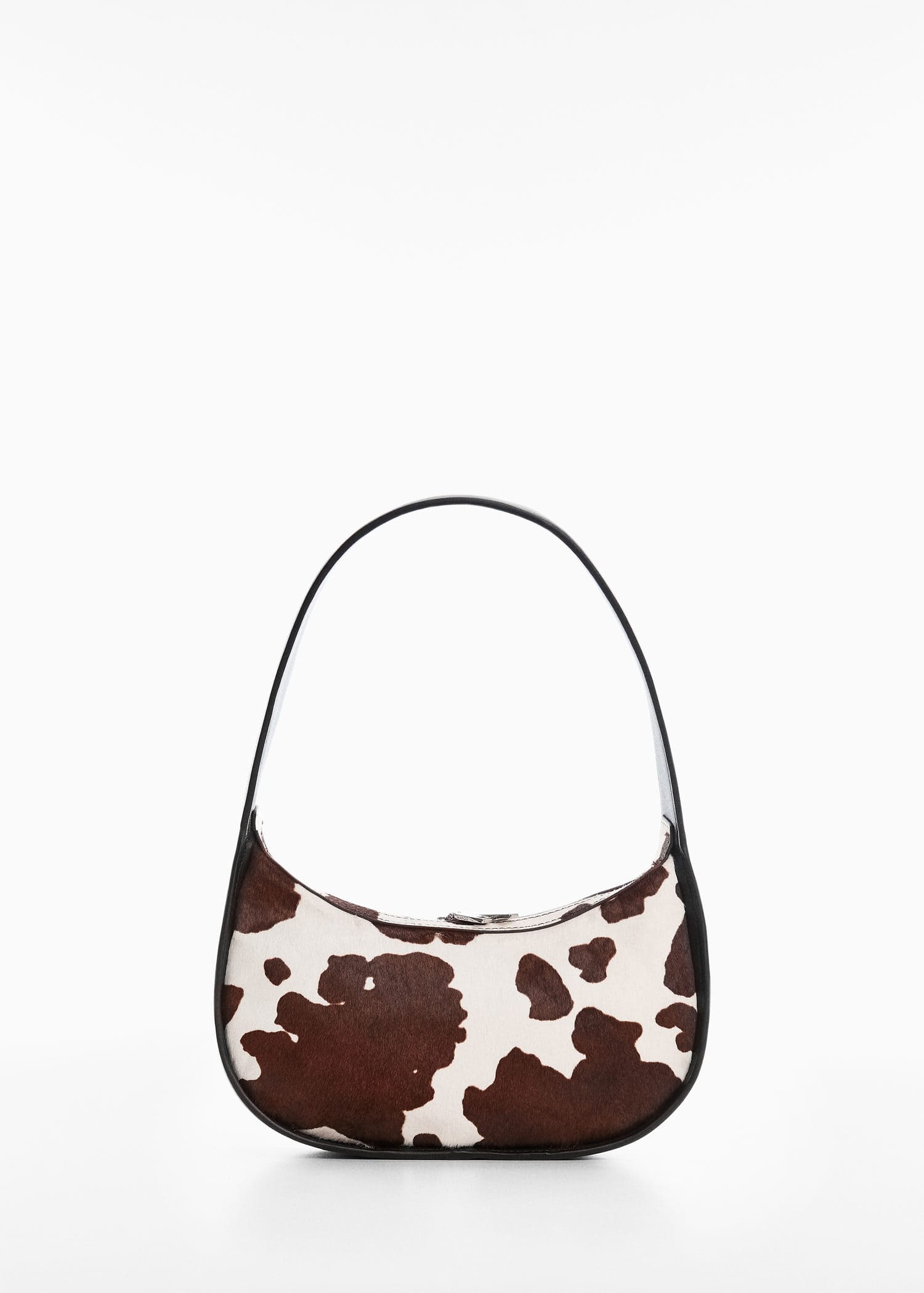 MANGO Cow Printed Leather Bag in Black | endource
