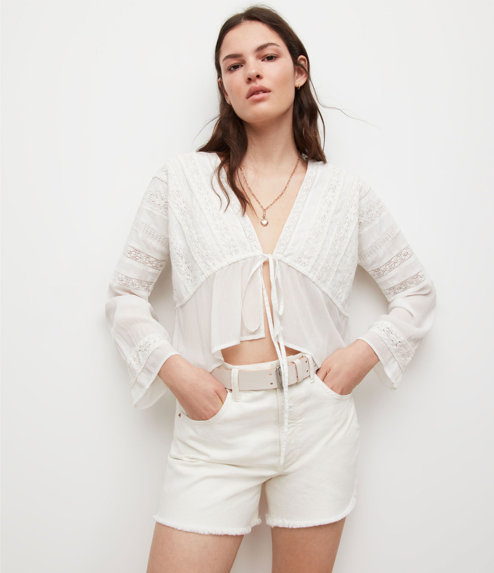 ALLSAINTS Chlo Broderie Top in Chalk White | Endource