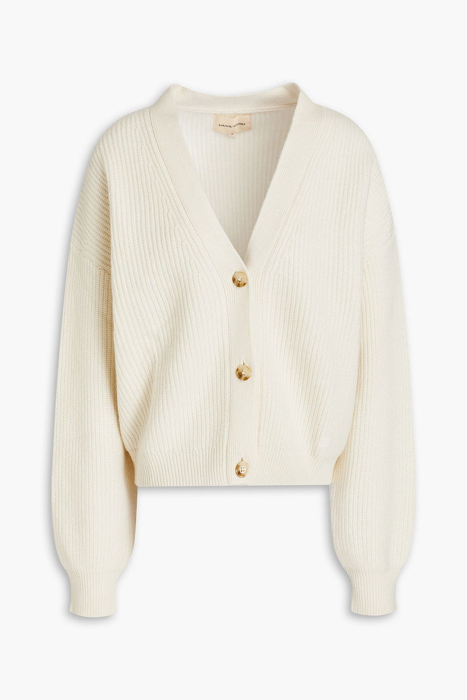 LOULOU STUDIO Bitria Ribbed Cashmere Cardigan in White | endource