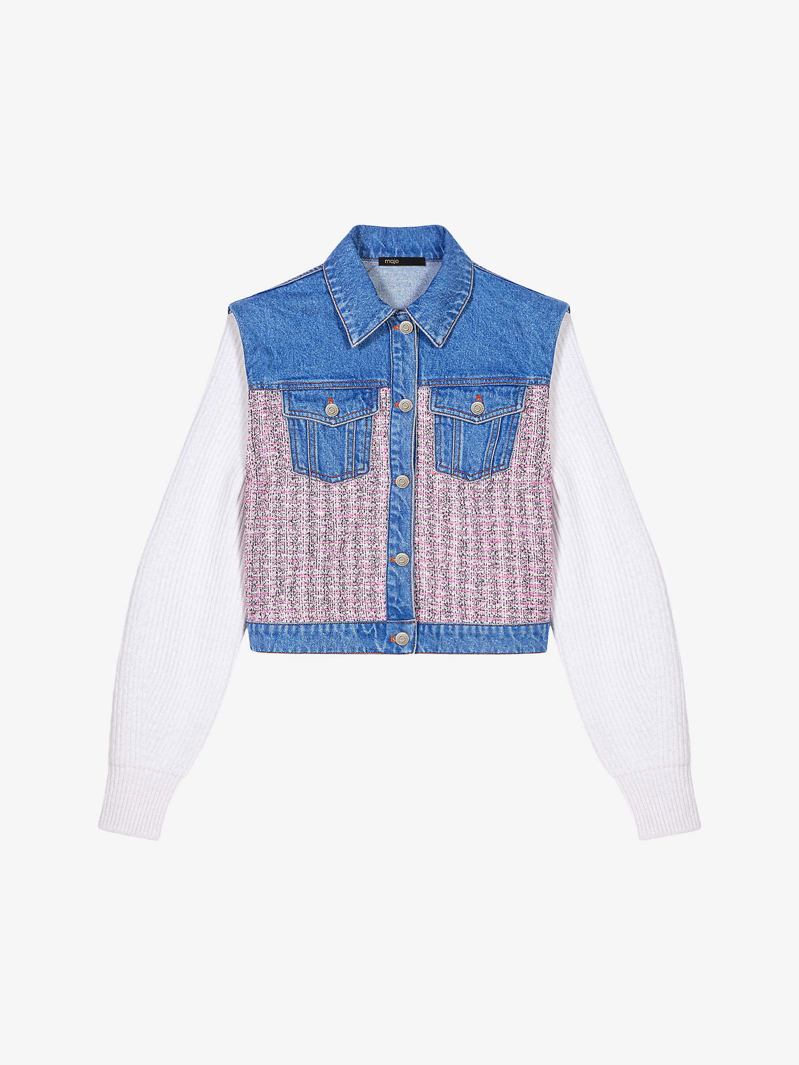 MAJE Batri Contrast-Sleeve Tweed Cotton-Blend Jacket in ROSES | endource