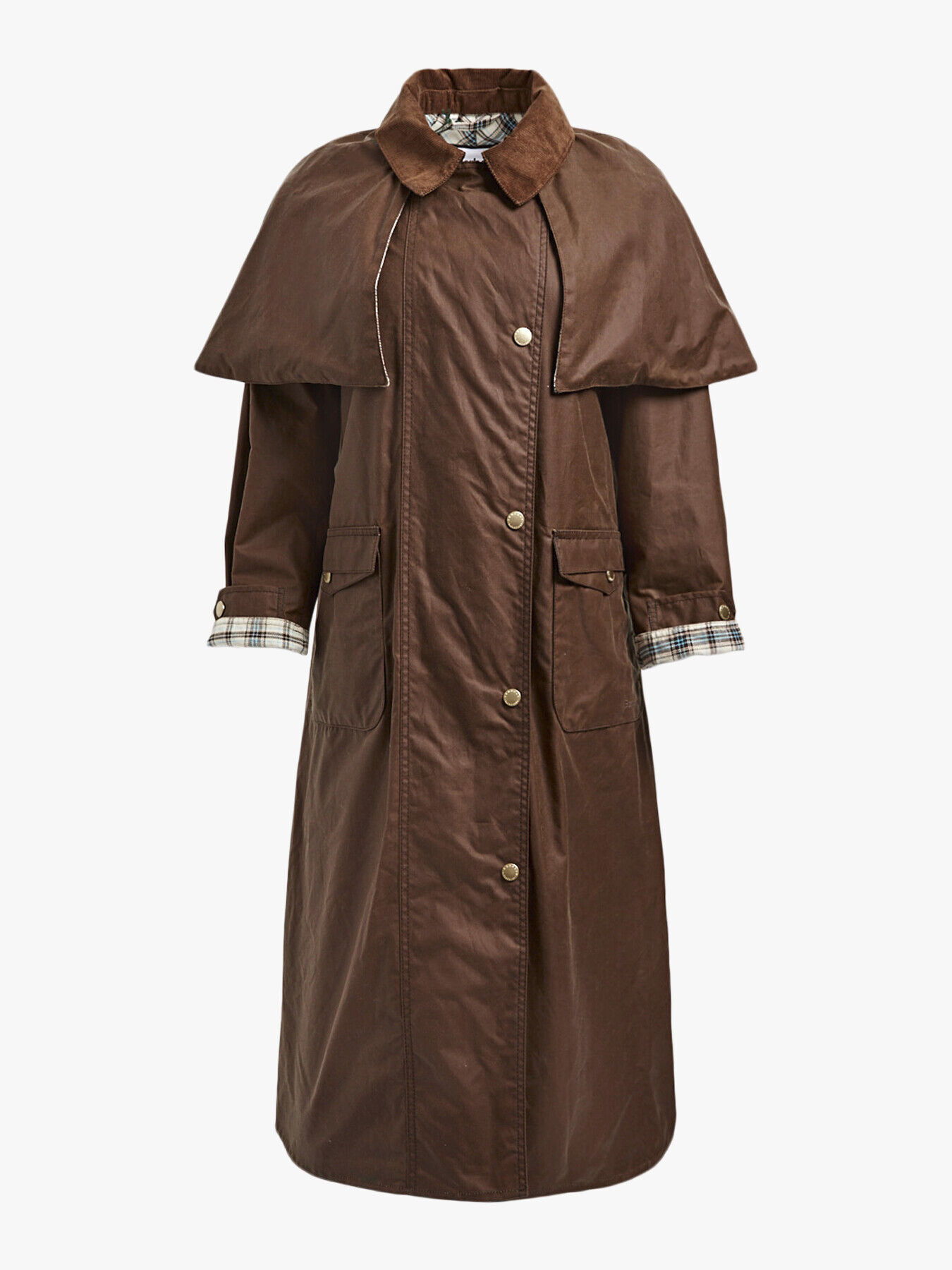 BARBOUR Elizabeth Longline Wax w/Cape in Tan/Alexa Chung House Tartan ...
