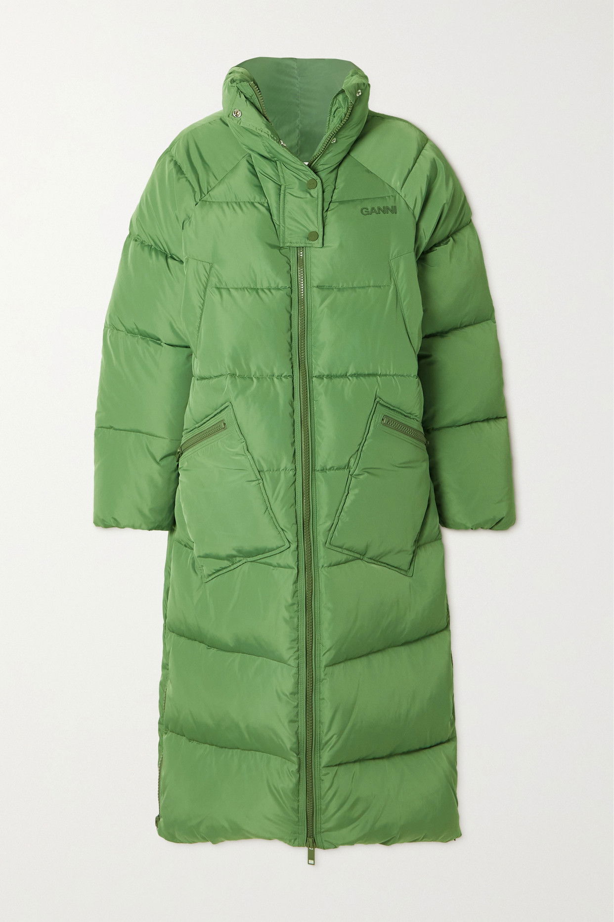GANNI Oversized Hooded Quilted Padded Recycled Shell Coat in Green ...