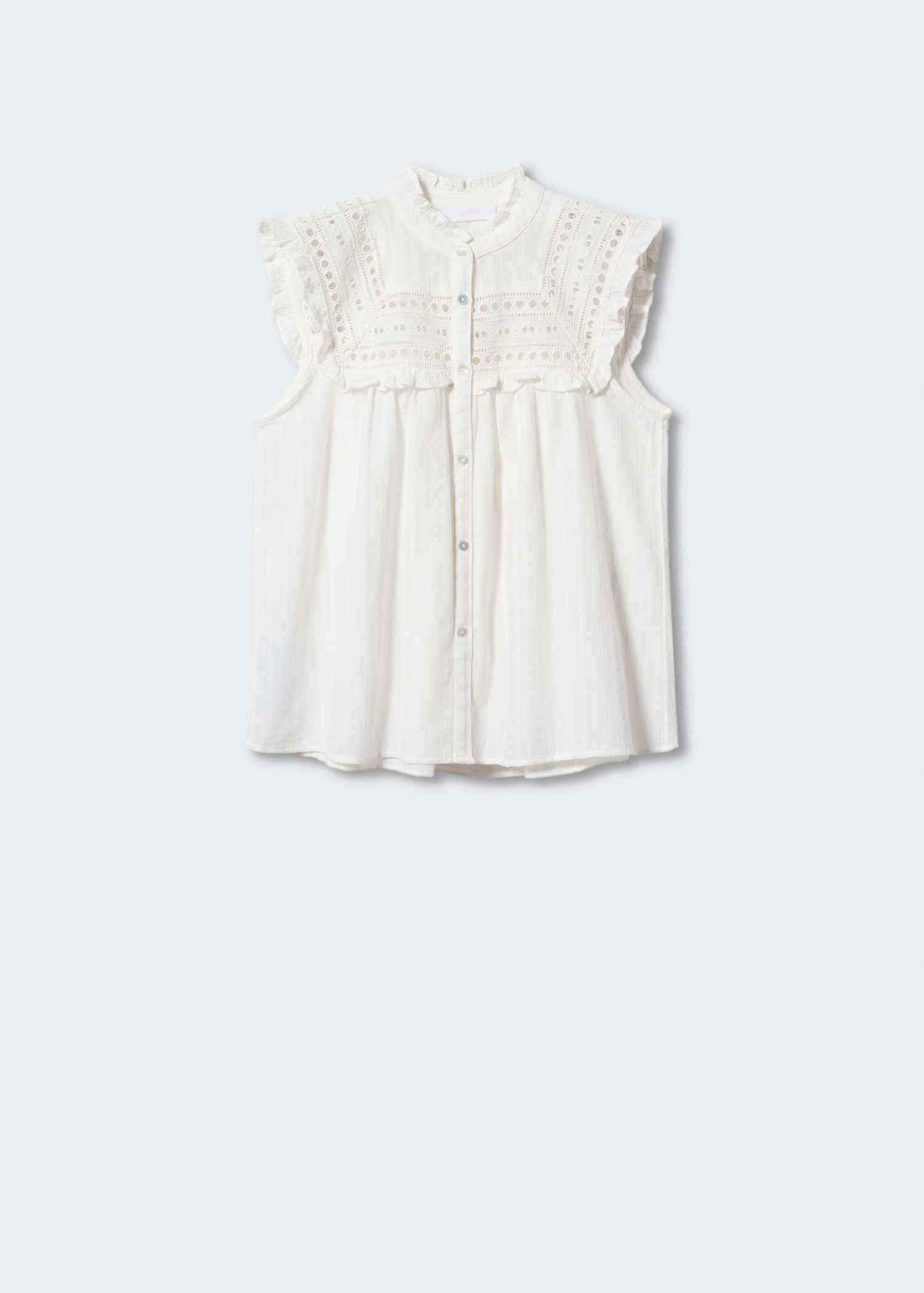 MANGO Laser-Cut Details Top in Off White | Endource