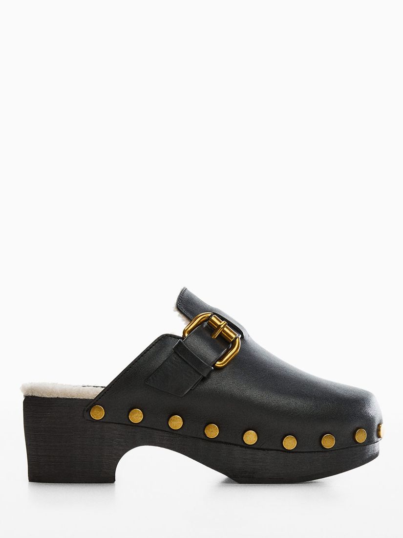 MANGO Aydra Leather Clogs in Black | endource