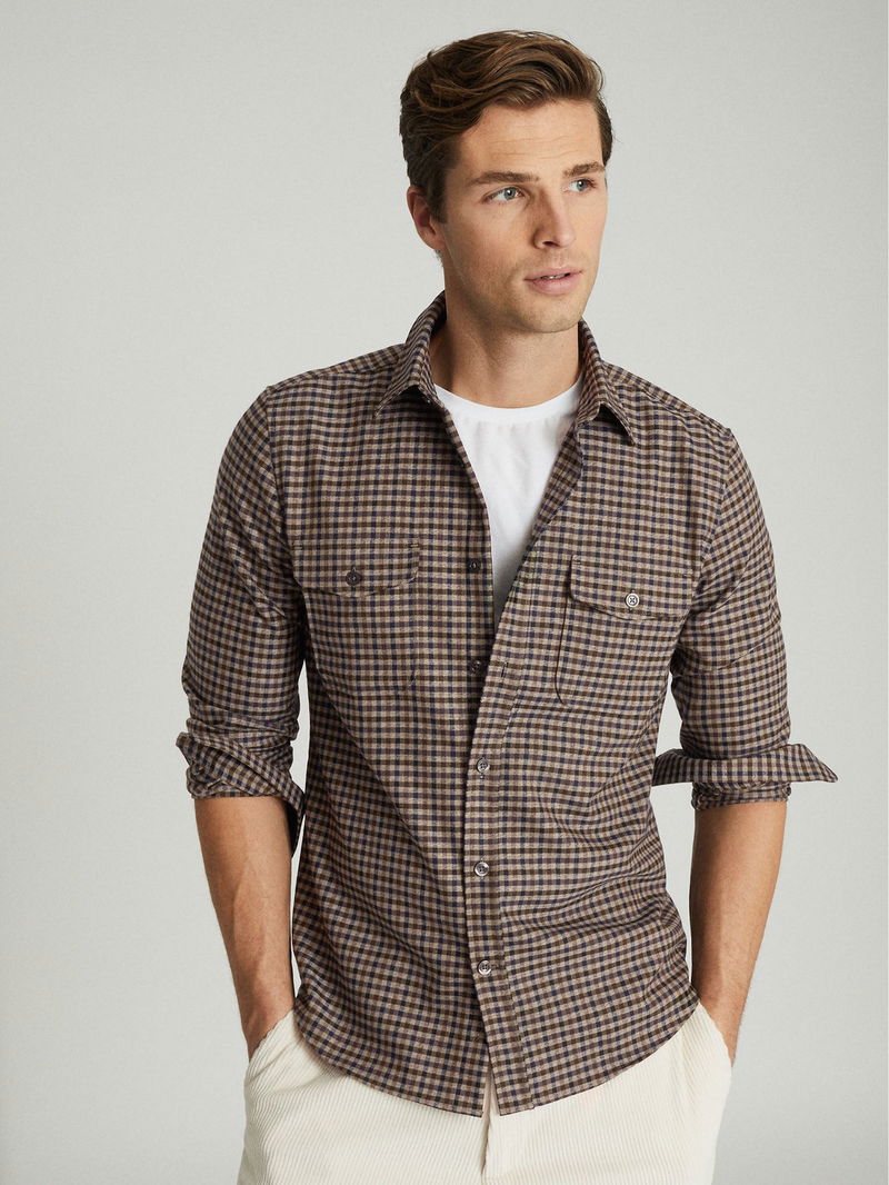REISS Buck Checked Twin Pocket Overshirt | endource