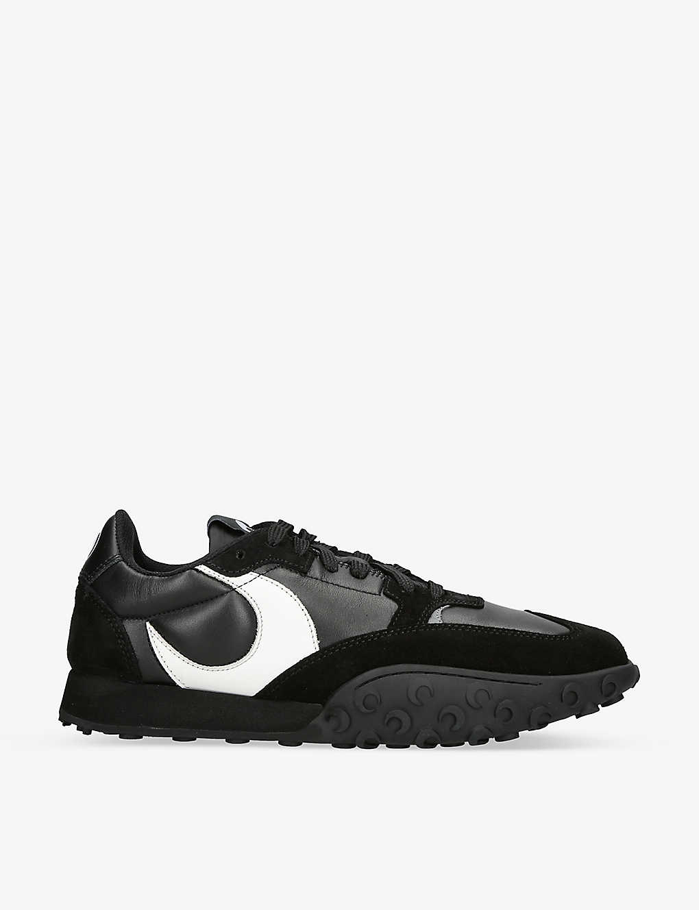 MARINE SERRE Moonwalk Moon-Print Leather Trainers in BLACK | endource