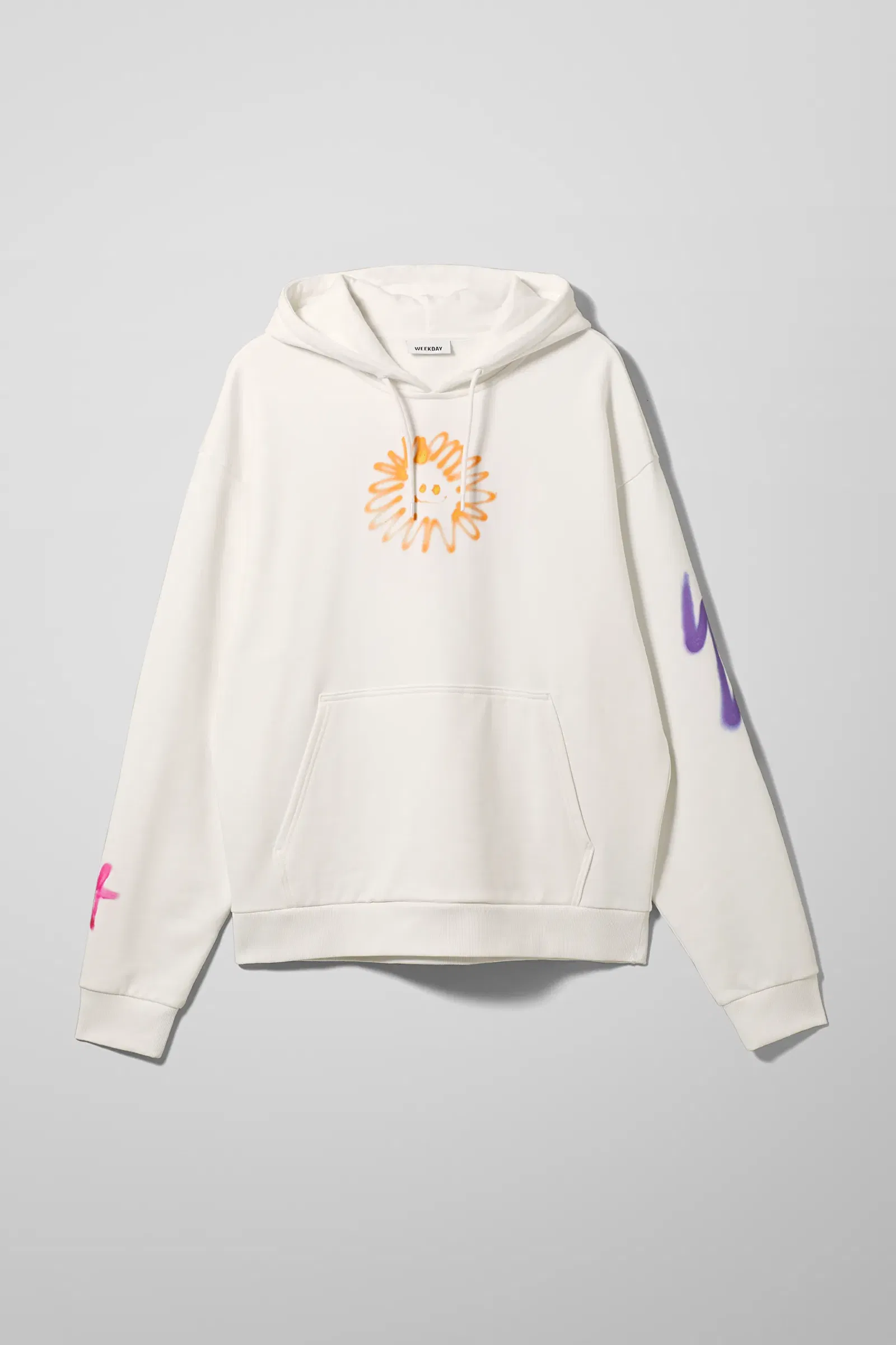 WEEKDAY Big Hawk Spray Cat Hoodie in White | endource