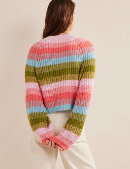 BODEN Fluffy Ribbed Raglan Jumper in Rainbow Stripe | Endource