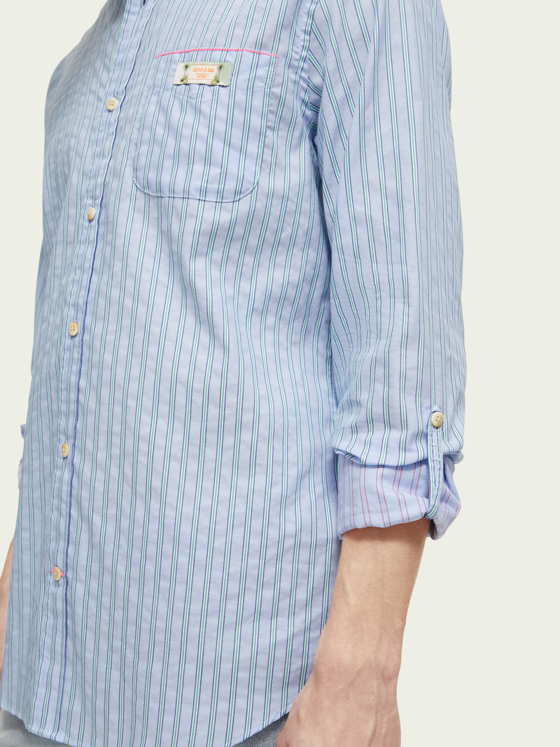 SCOTCH & SODA Regular Fit Striped Shirt With Sleeve Adjustment in Blue ...