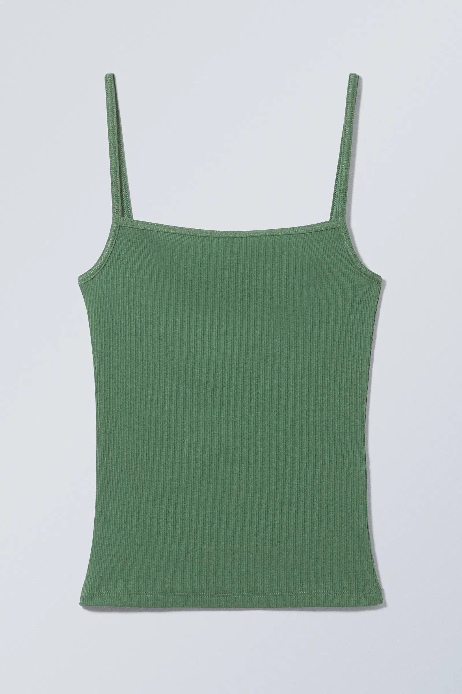 WEEKDAY Square Neck Rib Singlet in Dark Green | Endource