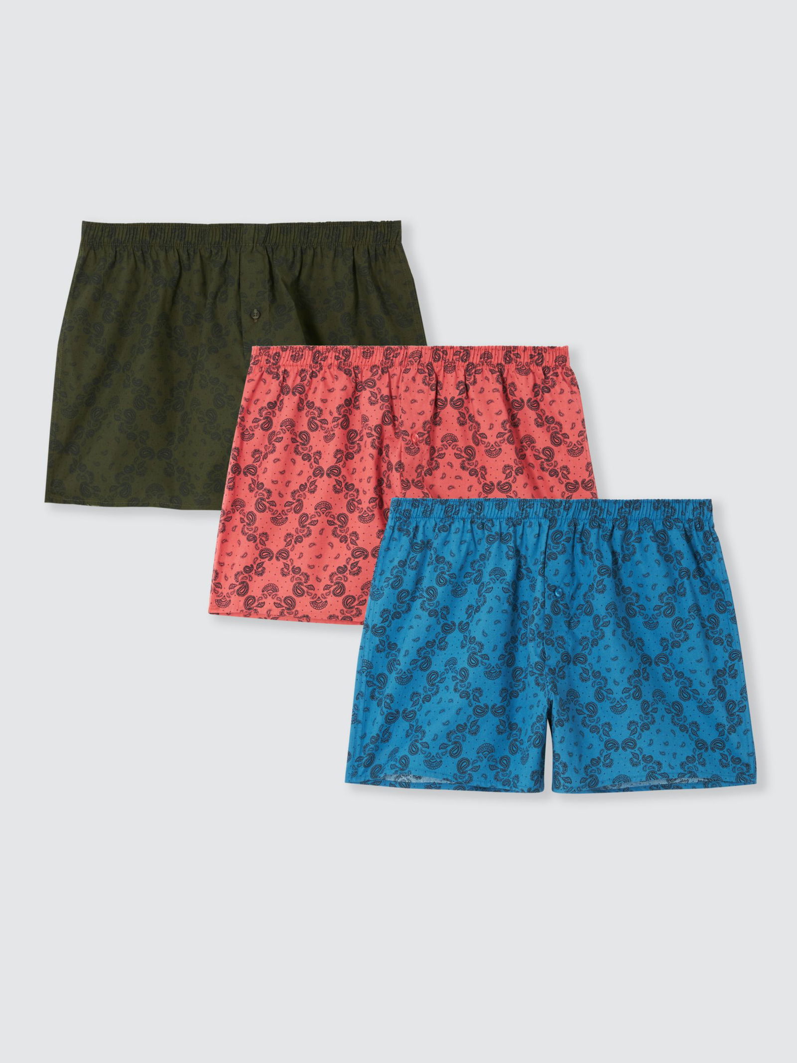 JOHN LEWIS Woven Bandana Print Boxers, Pack of 3 in Multi | endource