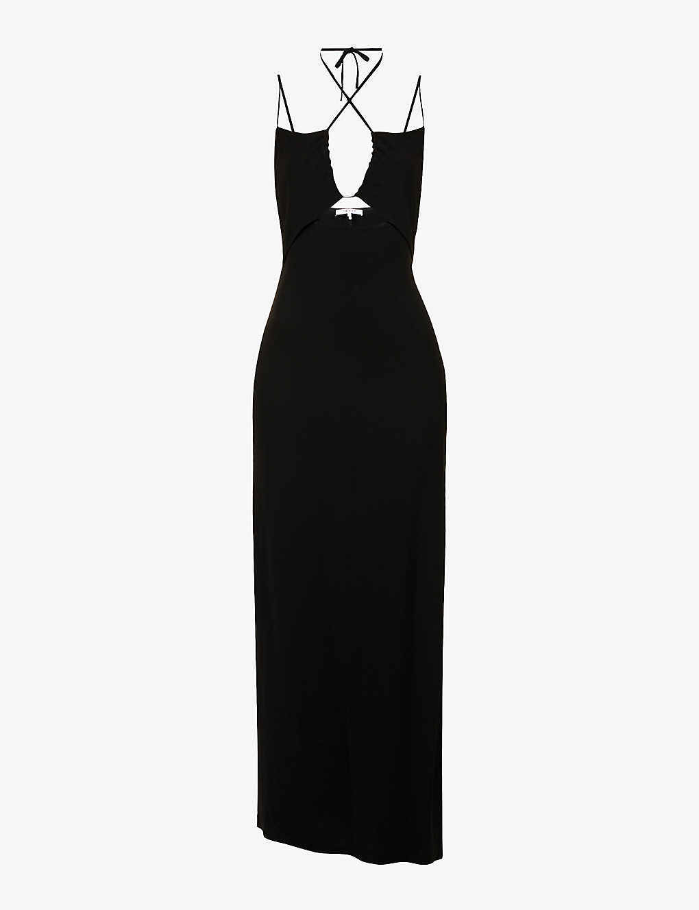 FRAME Cut-Out Stretch Crepe Midi Dress in NOIR | Endource