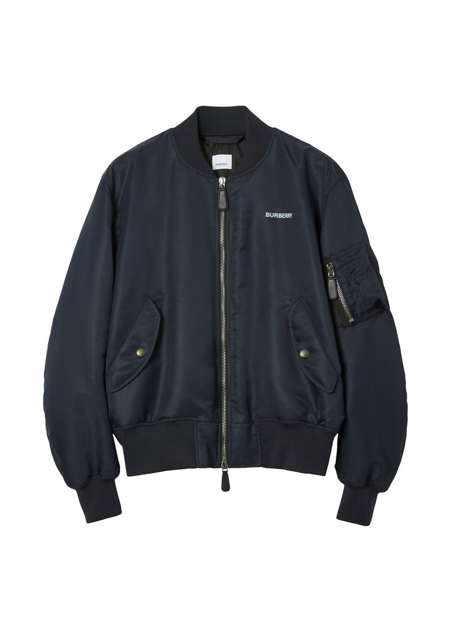 BURBERRY Logo Print Nylon Bomber Jacket | endource