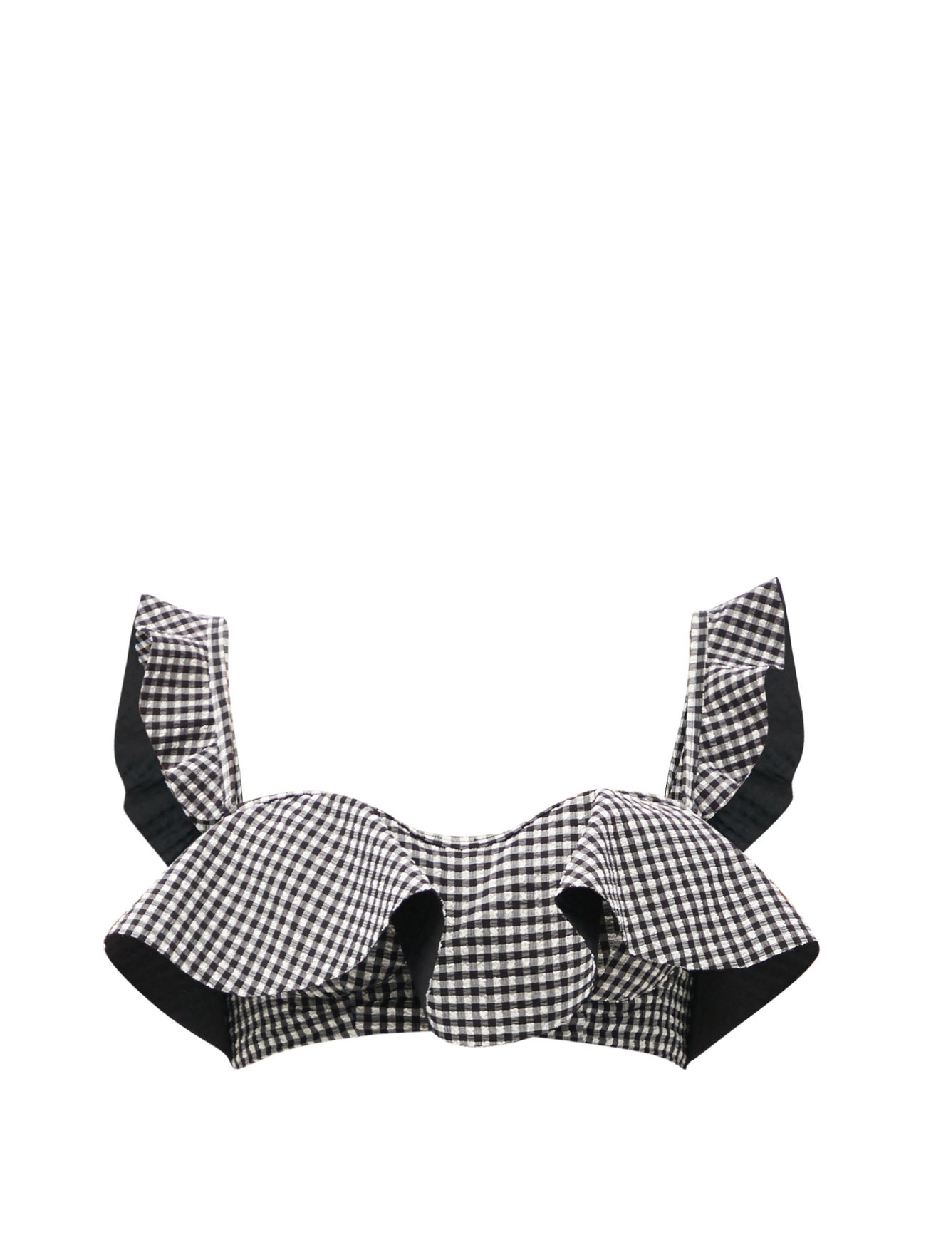 SELF-PORTRAIT Gingham Ruffled Bikini Top in Black | endource