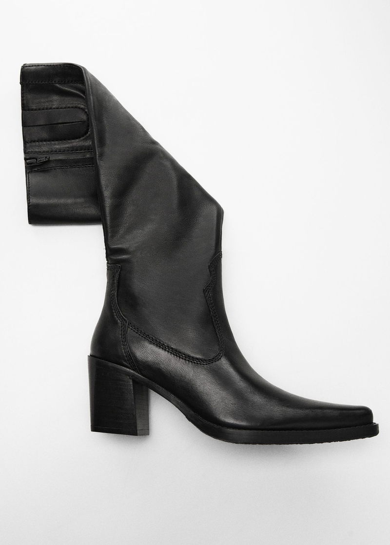 MANGO High Heel Leather Boot in Black | endource