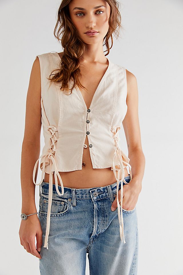 FREE PEOPLE Lala Lace Up Vest in Ivory Combo | endource