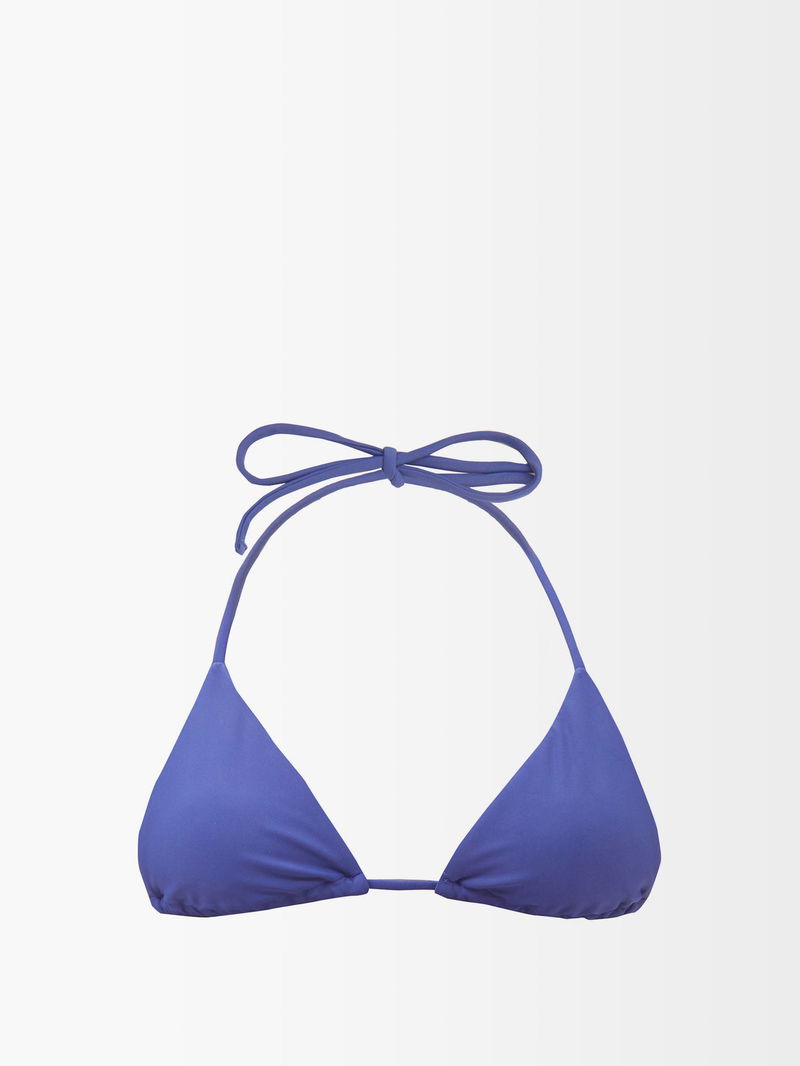 MATTEAU String Triangle Recycled-Fibre Bikini Top in Blue | endource