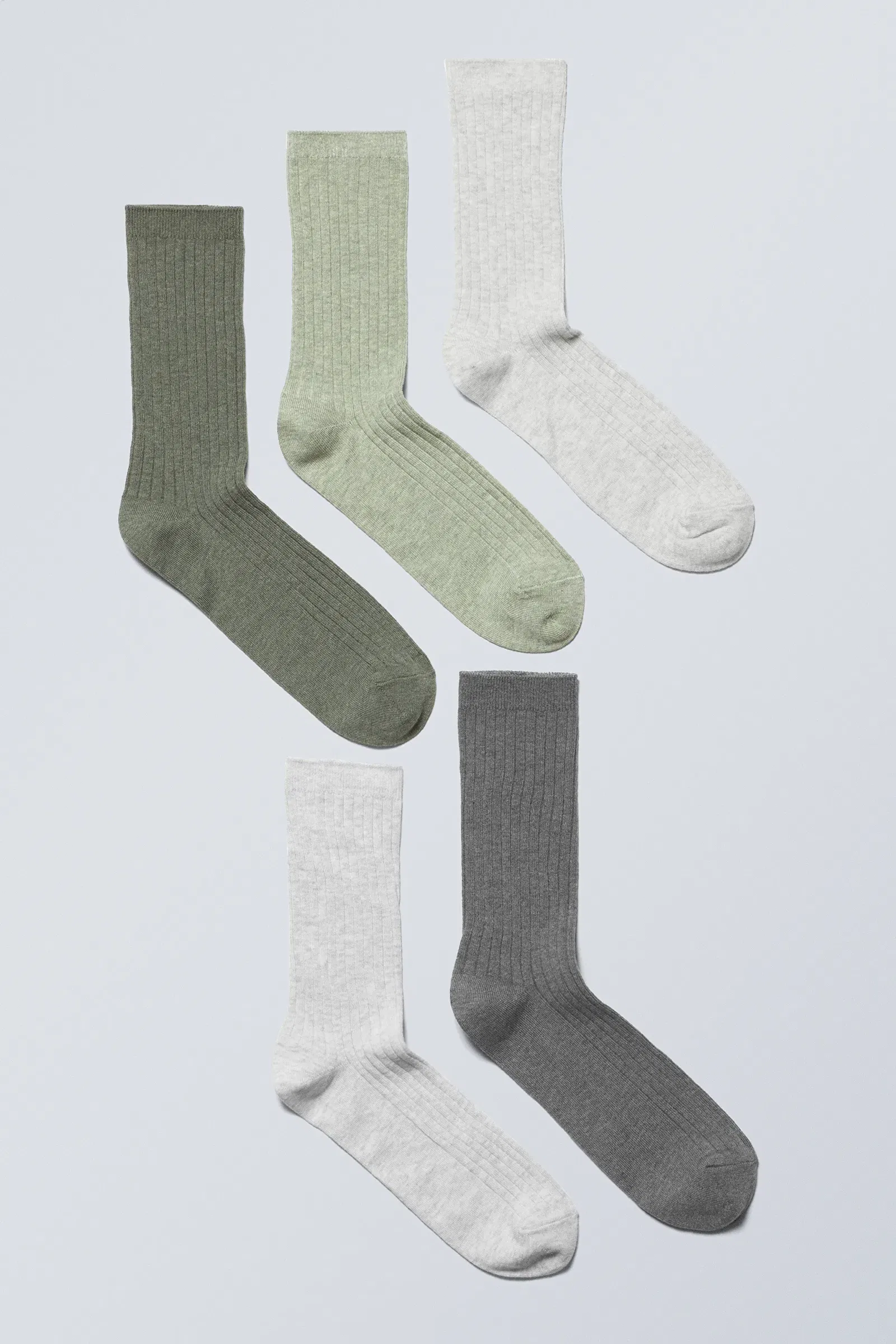 WEEKDAY 5-Pack Rib Socks in Green Accent Mix | Endource