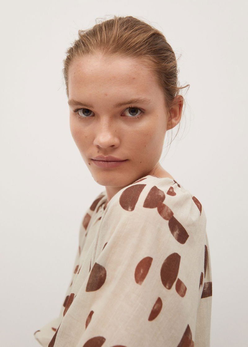 MANGO Geometric Print Dress in Beige | Endource