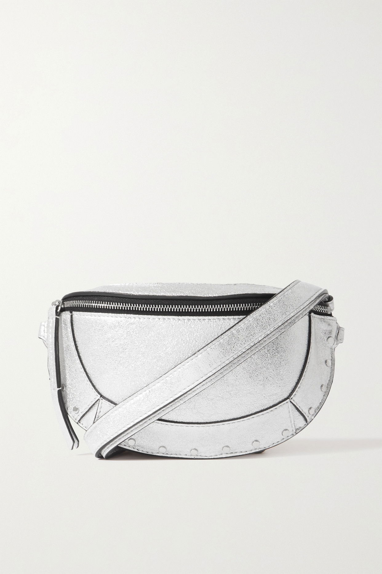ISABEL MARANT Skano Mini Studded Metallic Leather Belt Bag in Silver ...