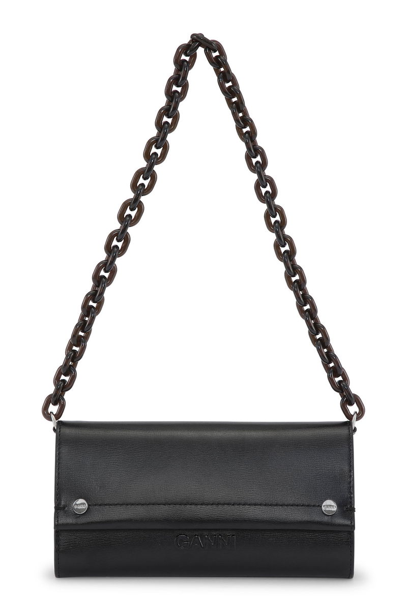 GANNI Black Banner Envelope Chain Wallet | Endource