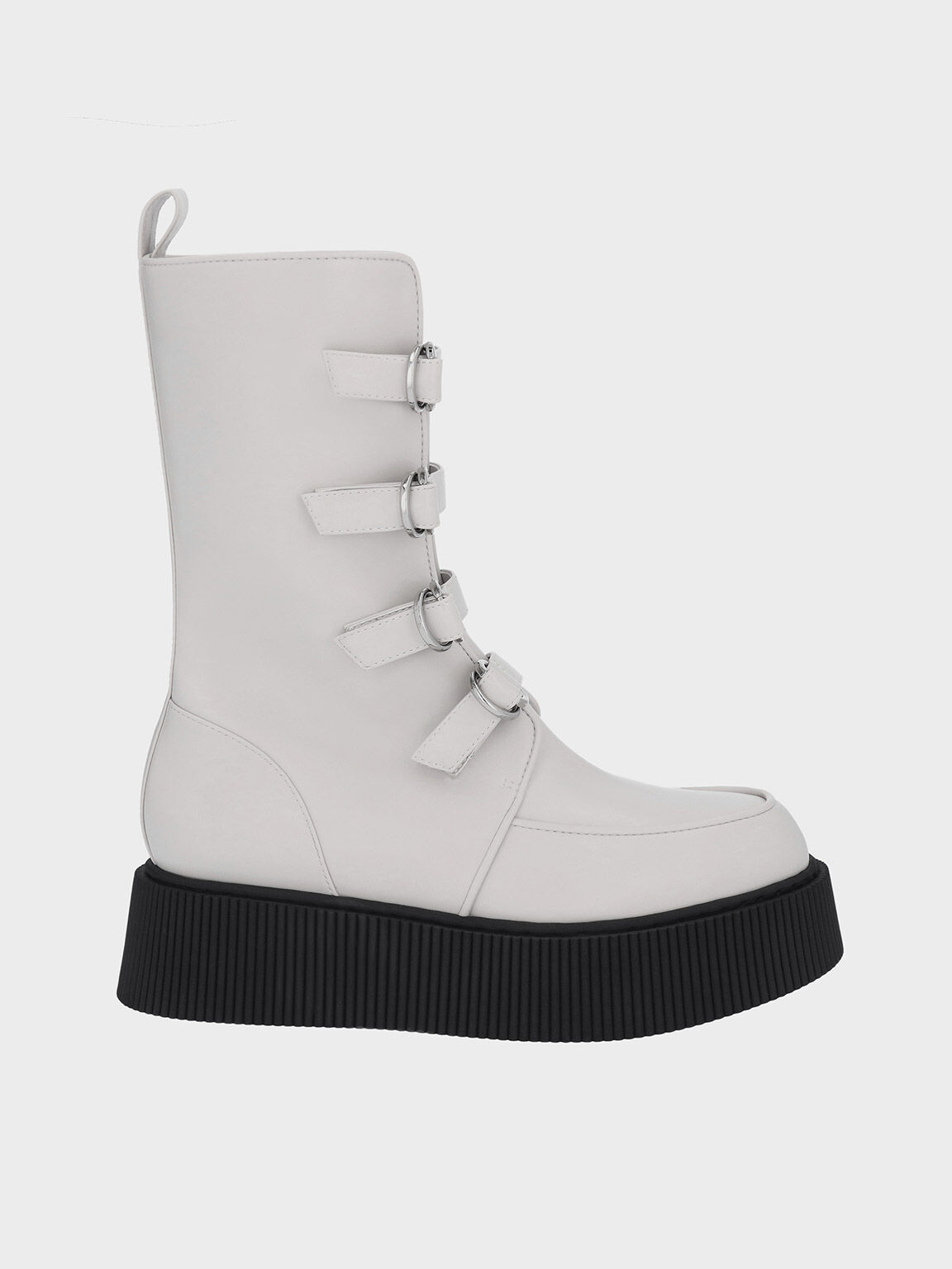 Charles And Keith Cordova Buckled Platform Boots In White Endource