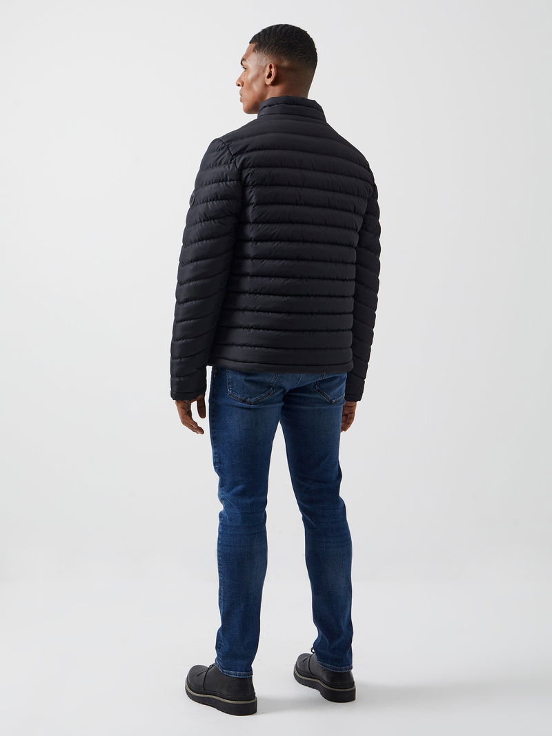 FRENCH CONNECTION Row Funnel Neck Puffer Jacket in Black | Endource