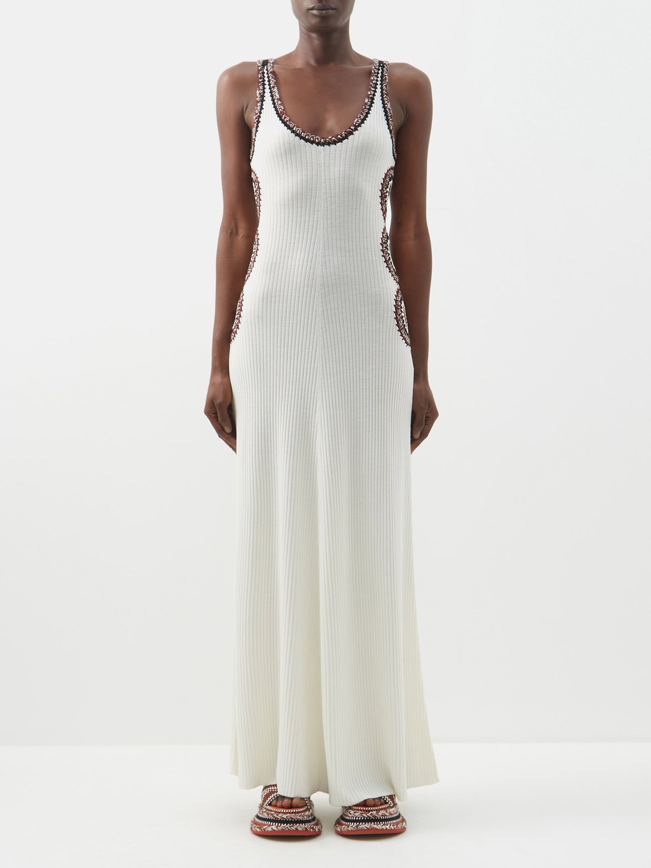 CHLOÉ Crochet-Trim Ribbed Cutout Wool Dress in Cream | Endource