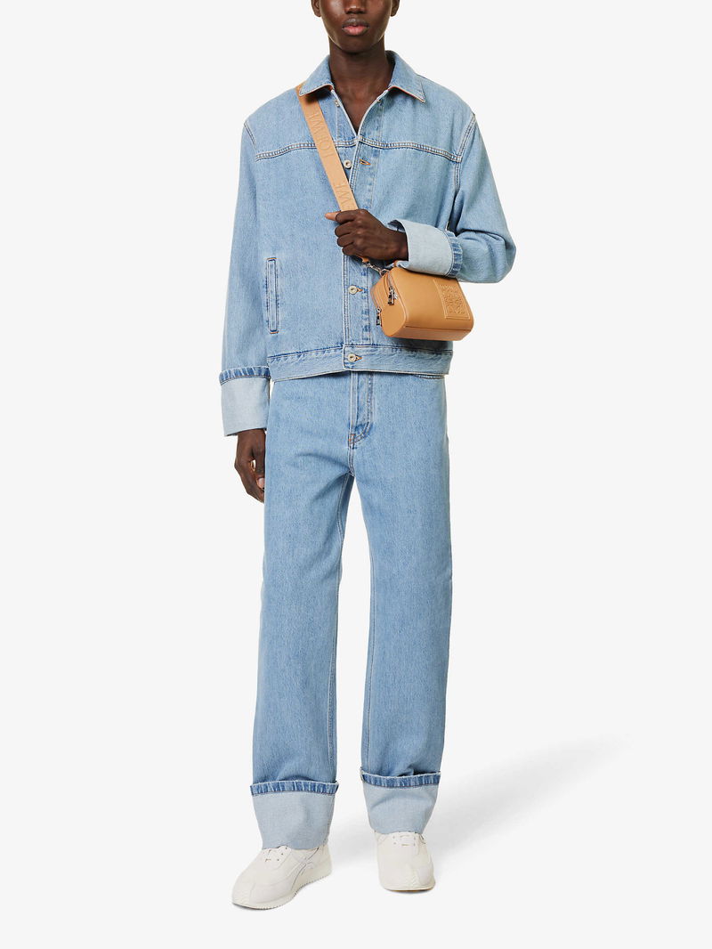 LOEWE Turn-Up Brand-Patch Denim Jacket in LIGHT DENIM | Endource