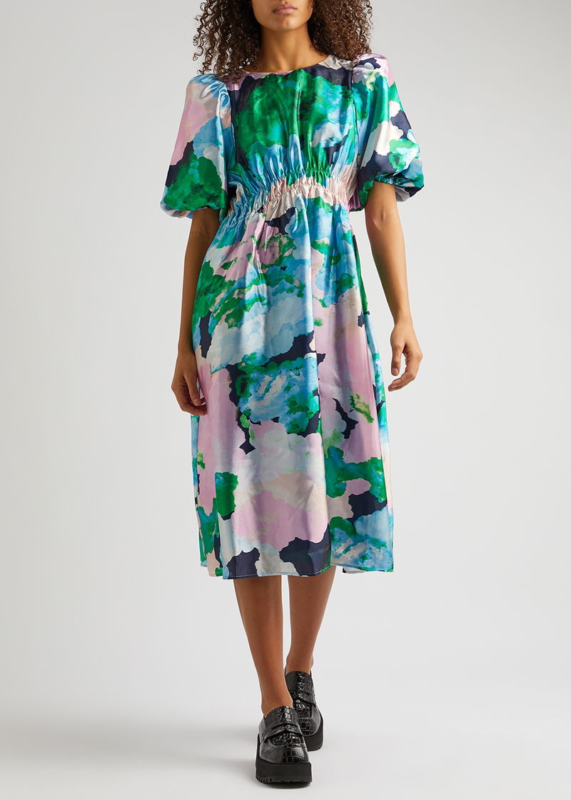 Stine Goya Elizabeth Printed Satin Midi Dress Endource