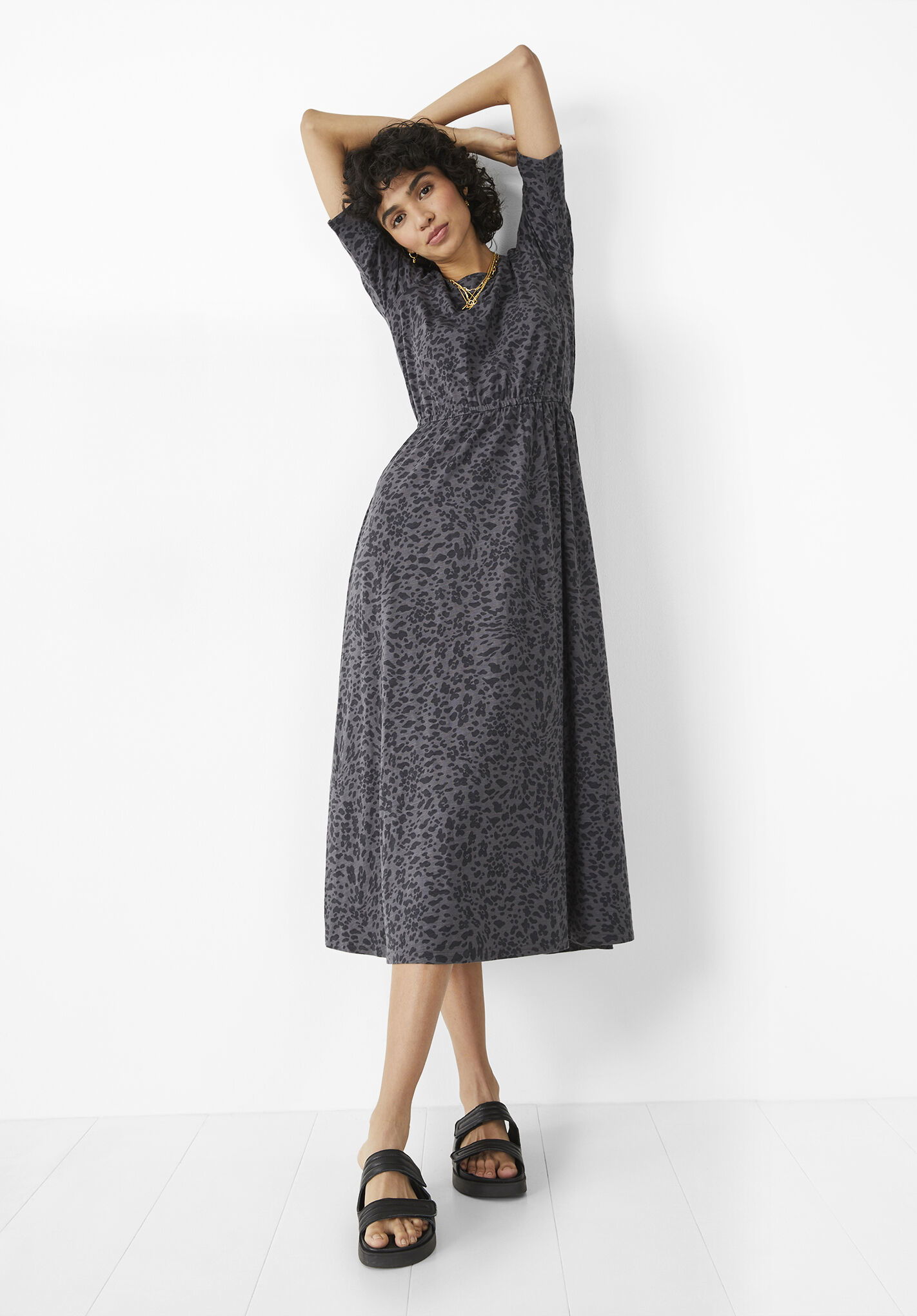 HUSH Nelly Midi Dress in Floral Animal Grey/Black | endource