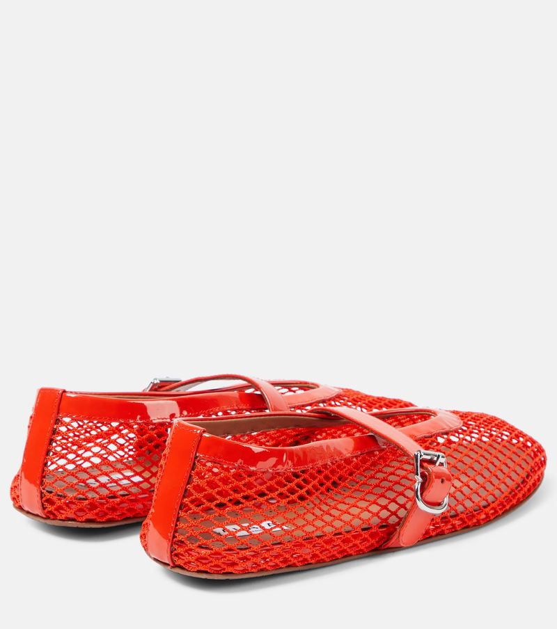 Alaïa Leather-Trimmed Fishnet Ballet Flats in Orange | endource