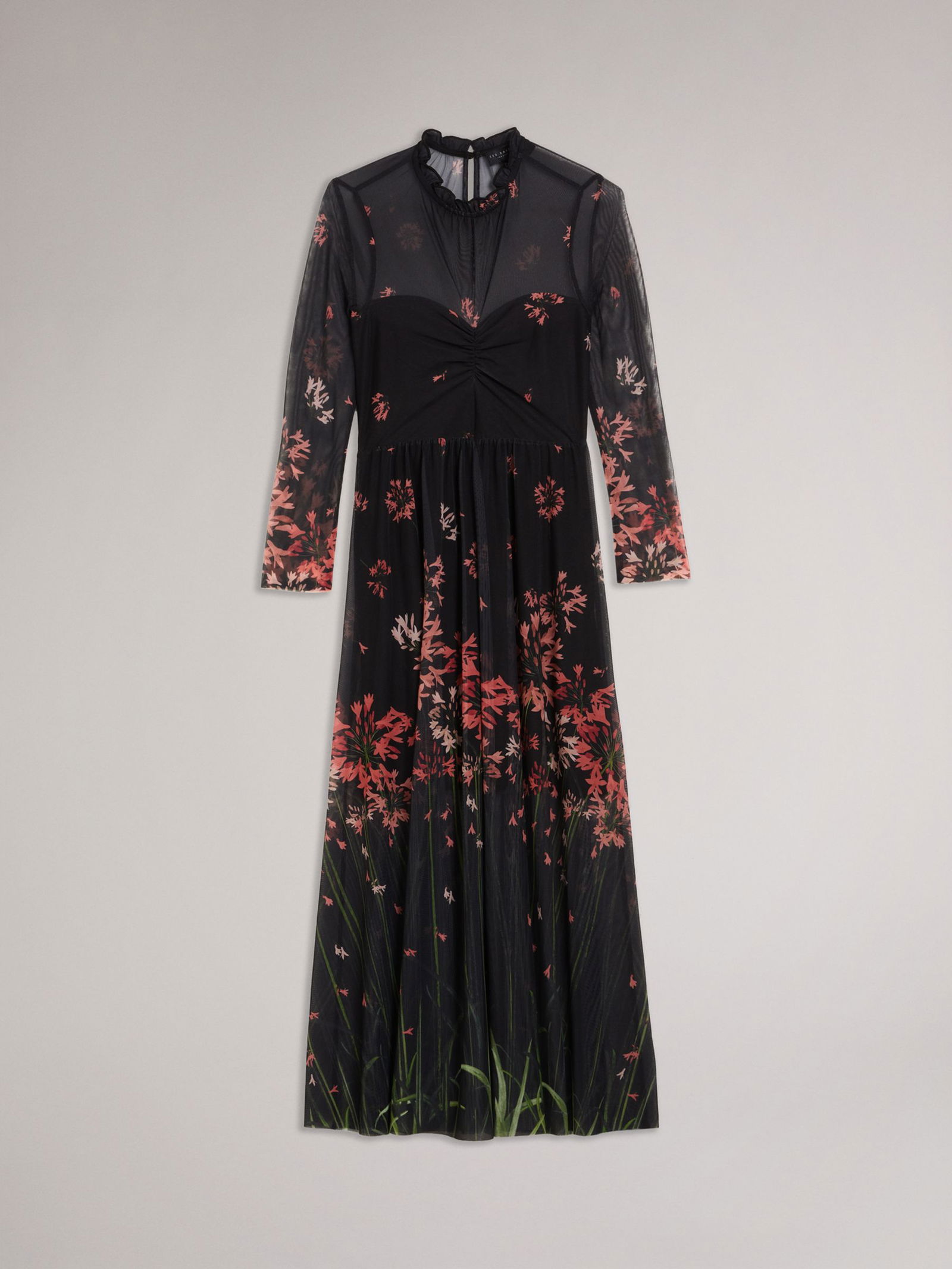 Ted Baker Susenaa Floral Print Mesh Midi Dress In Black Multi Endource