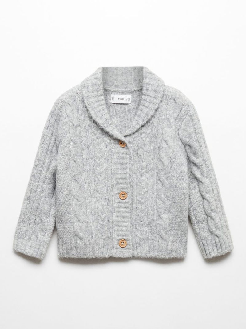 MANGO Patrick Cable Knit Cardigan in Medium Grey | endource
