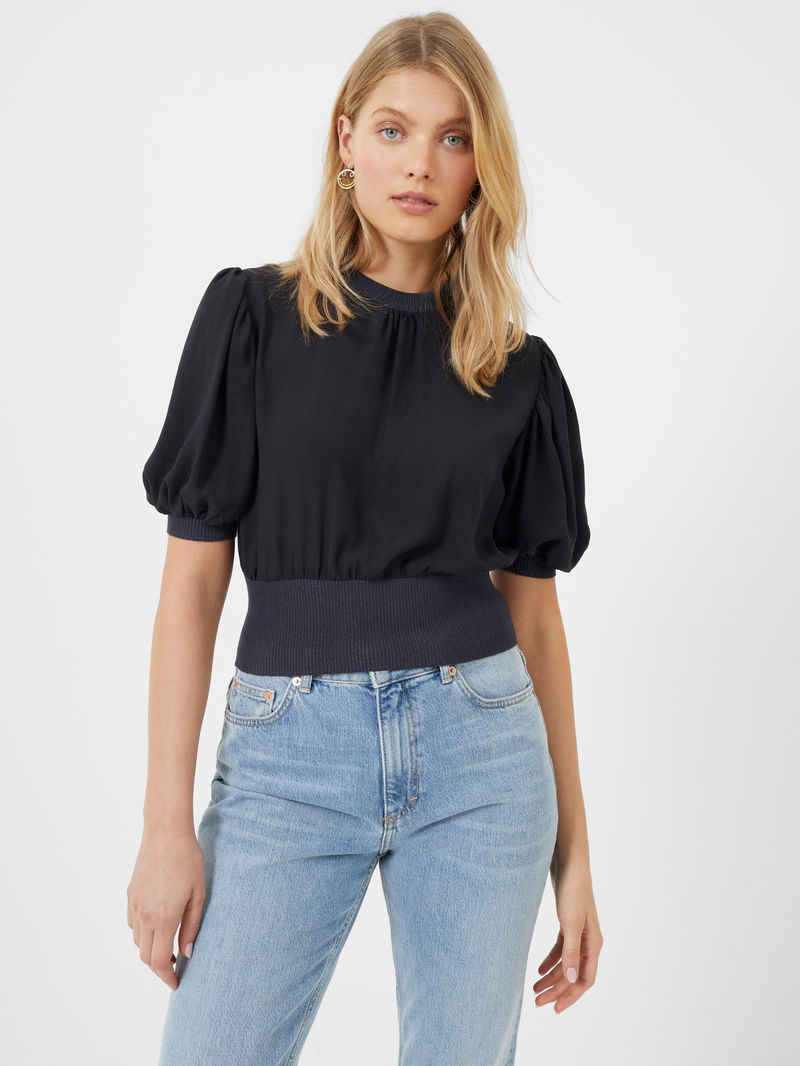 FRENCH CONNECTION Jenna Mix Knit Top in Moonless Night | Endource